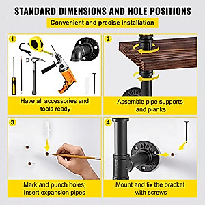 VEVOR Industrial Pipe Shelving, Pipe Shelves with 4-Tier Wood Planks, Rustic Floating Shelves Wall Mounted, Wall Shelf DIY Bookshelf for Bar Kitchen Bathroom Farmhouse Living Room, 63x50x11 inch