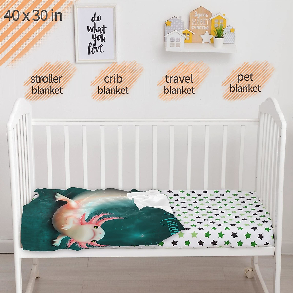 Custom Blanket with Name Text Personalized Cute Axolotl Soft Flannel Throw Blanket for Boys Girls Child Funny Gifts 60"x50"for Teenager