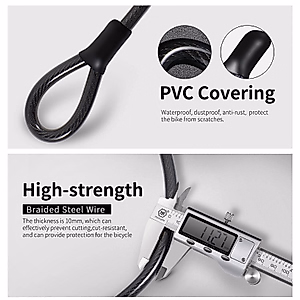 Bike U Lock with Steel Cable and Bike Mount, Duty Bicycle U-Lock, 15mm Shackle and 10mm X1.8m Cable Easily Carried On The Bike Mount. 2 Keys Anti Theft, Black (Color : Black(add Cable))