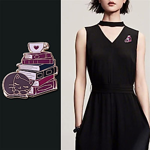 AFSJEEP Cat Book Coffee Enamel Lapel Pin Cute Animal Brooch Cartoon Badges Lazy Gift Women Men Clothing Bag Accessories