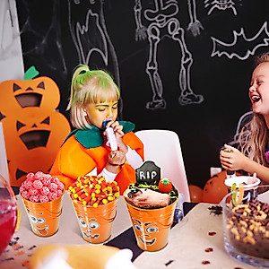 12 Pack Halloween Galvanized Buckets, Metal Bucket with Handle, 5 Inch, Tin, Mini Round Flower Pot Plant Basket, Party Supplies for Christmas Halloween Candy Bars Vase Crafts Favors(Orange)