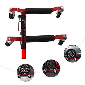 Generic Wheel Dolly, Wheel Dolly Car Skate, Hydraulic Wheel Dolly Tire Jack with Ratcheting Foot Pedal, Heavy Duty Vehicle Positioning Jack for Car Truck RV Trailer (1500 lbs, 1Pcs), Red, Black