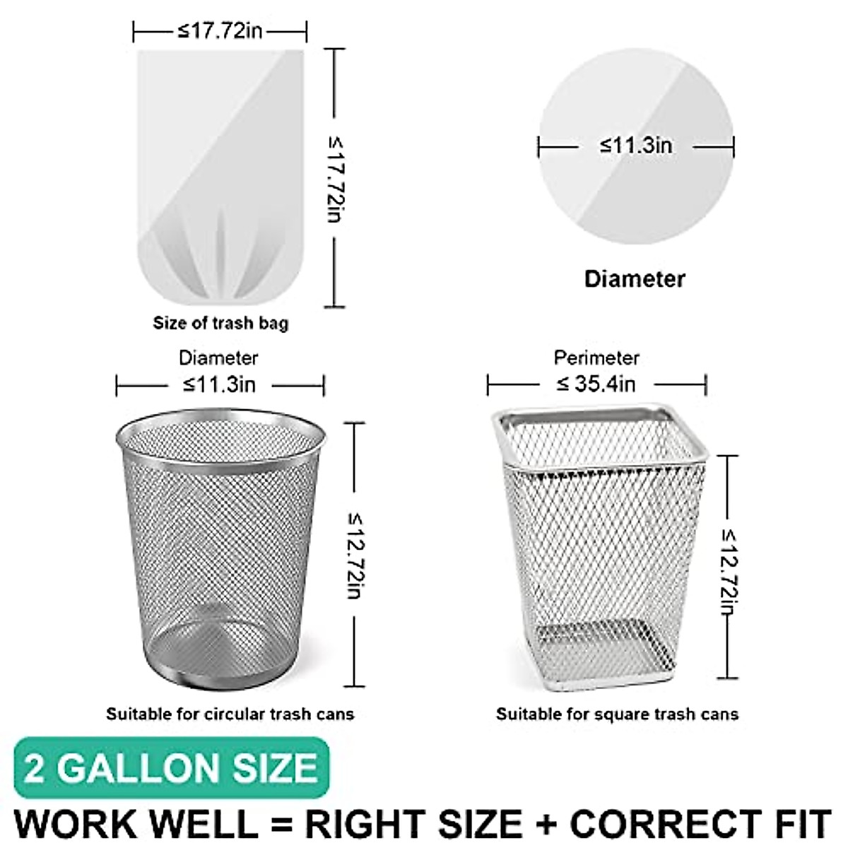 T.FORING Mini Trash Bags 2 Gallon - 240 Count Small Garbage Bags Clear,7.5 Liter Plastic Trash Can Liners,Strong Little Wastebasket Liners for Home Bedroom Bathroom and Diaper