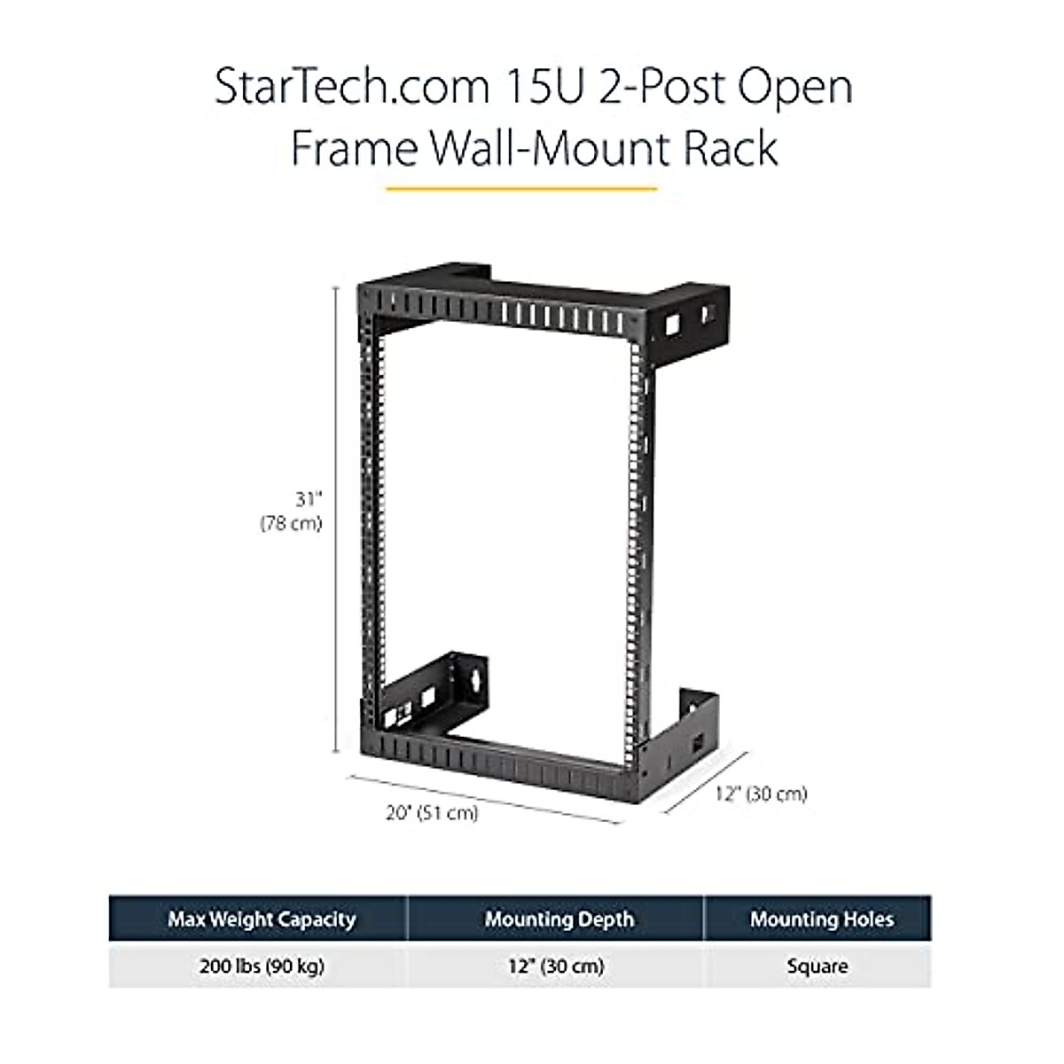 StarTech.com 2-Post 15U Heavy-Duty Wall-Mount Network Rack, 19" Open Frame Server Rack, 12" Deep, Wall Mount Data Rack for IT / AV / Patch Panel / Computer Equipment (RK15WALLO)