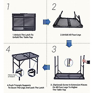Nice C Table for Grill, Outdoor Picnic Folding Camping Table, Card Table Adjustable Height, Portable Mesh Bag Lightweight, Carry Handle for Outdoor, Beach, Indoor  (23.7” x 15.8” x 10.7”/22.3” Black)