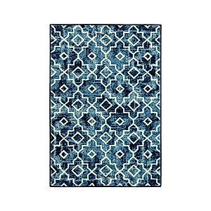 Moynesa Washable Moroccan Area Rug - 2x3 Small Blue Kitchen Bath Rug, Soft Non-Slip Low-Pile Modern Geometric Door Mat Indoor Throw Carpet for Home Dorm Bedside Entryway