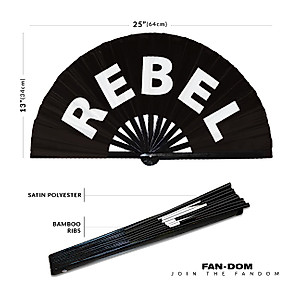 Rebel hand fan foldable bamboo circuit hand fan funny gag slang words expressions statement gifts Festival accessories Rave handheld Circuit event fan Clack fans (Black)