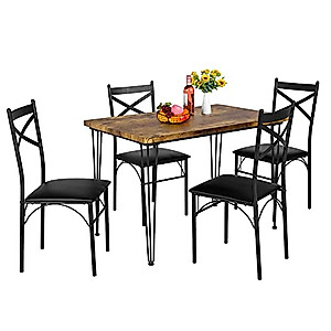 VECELO Room Table Chairs Ideal for Home Kitchen Dinette Breakfast Nook, Dining Set for 4, Black