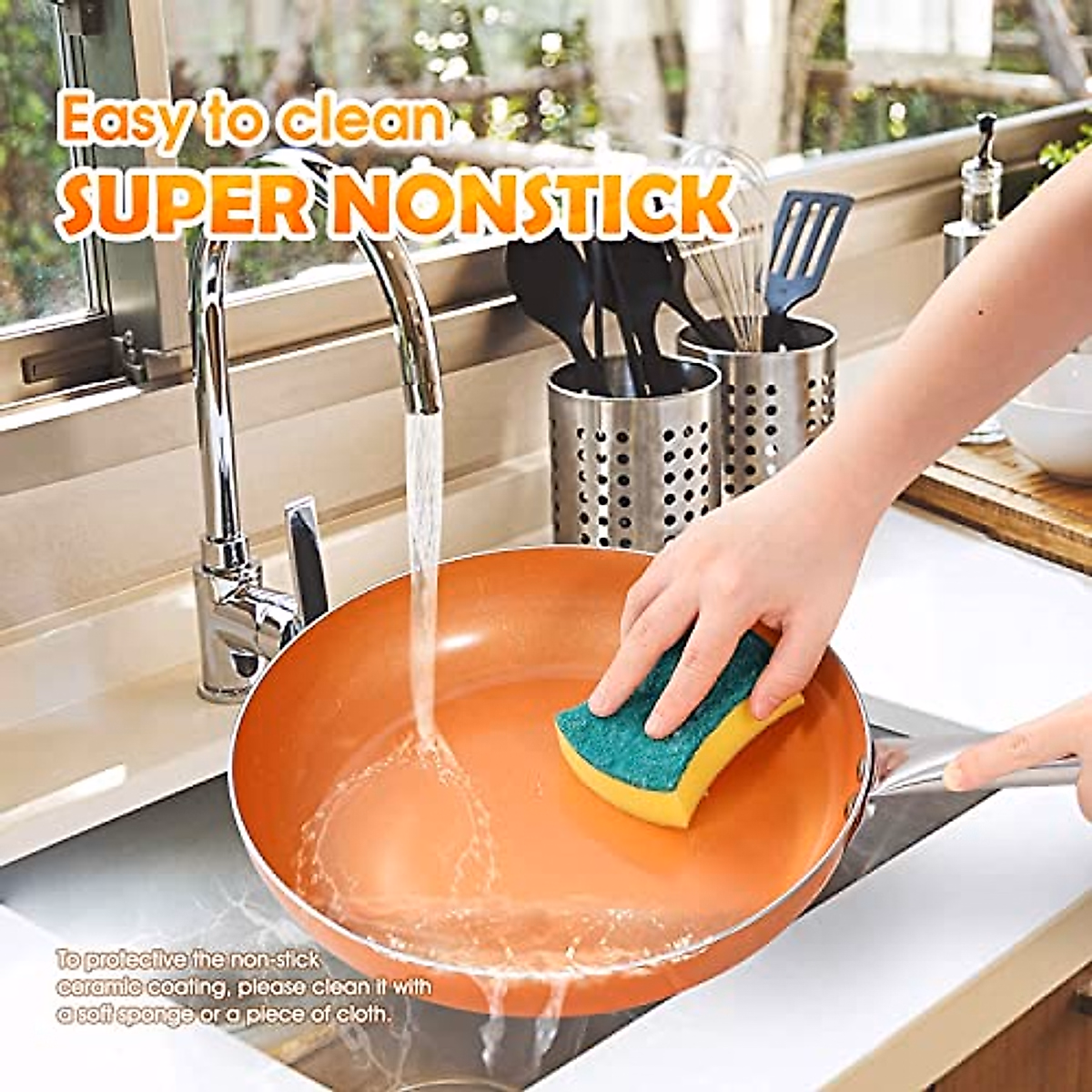 Artbros Frying Pan Set, Nonstick Skillet Pan Induction Aluminum Copper Pan with Ceramic Coating and Stainless Steel Handle - 8", 10" and 12"