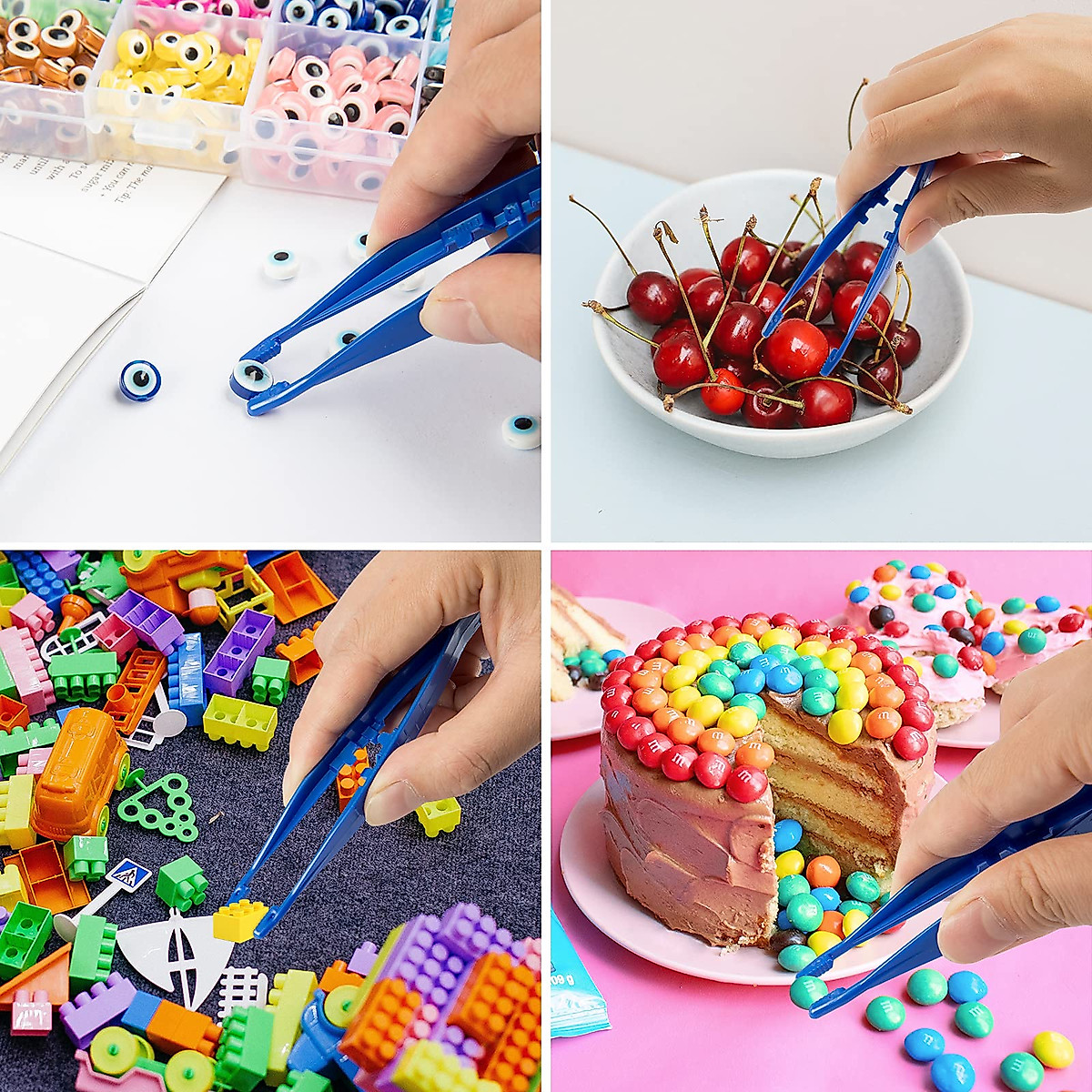 MEABEN 100 Pcs Plastic Craft Disposable Tweezers, Bulk Priced Blue Forceps Tapered Tweezers, Handmake Fuse Beads Manual DIY Tool Handmade Crafts Kit Accessories for DIY Art Crafts