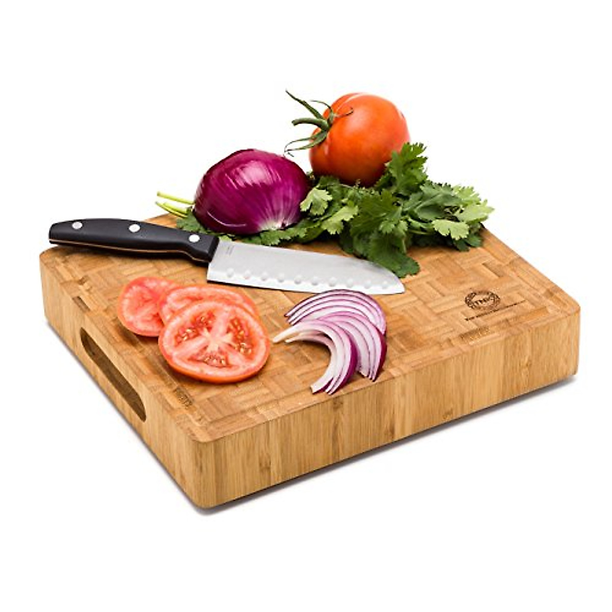 Small End Grain Bamboo Cutting Board | Professional, Butcher Block | Non-Slip Rubber Feet
