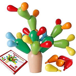 SGVV90 Wooden Balancing Cactus Travel Size,Made from Rubberwood and Non-Toxic Paints and Dyes,Fun and Educational Activity Puzzles Montessori Toys for Toddler Kids