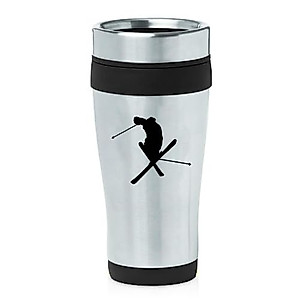 16oz Insulated Stainless Steel Travel Mug Coffee Mug Tumbler Ski Skier Extreme Sports Trick (Black)