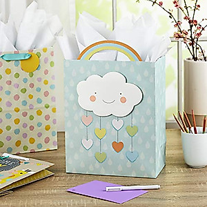 Hallmark 13" Large Baby Shower Gift Bags Assortment with Tissue Paper (Pack of 3, Cloud and Rainbow, Giraffe, Pastel Polka Dots)