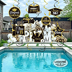 Congrats Grad Decorations Gold 2024 Graduation Hanging Swirls Class of 2024 Grad Banner Graduation Party Decorations Supplies