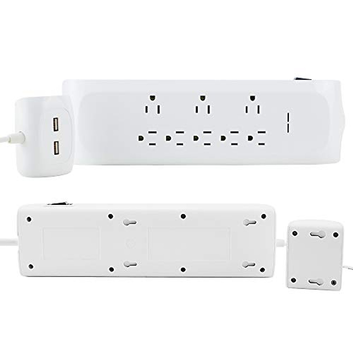 8 Outlet Surge Protector Power Strip with2 USB Charging Ports (2.4A), 6 + 4 FT Extension Cord with Straight Plug, 2400 Joules Overload Portection,Wall Mountable, ETL Listed, White