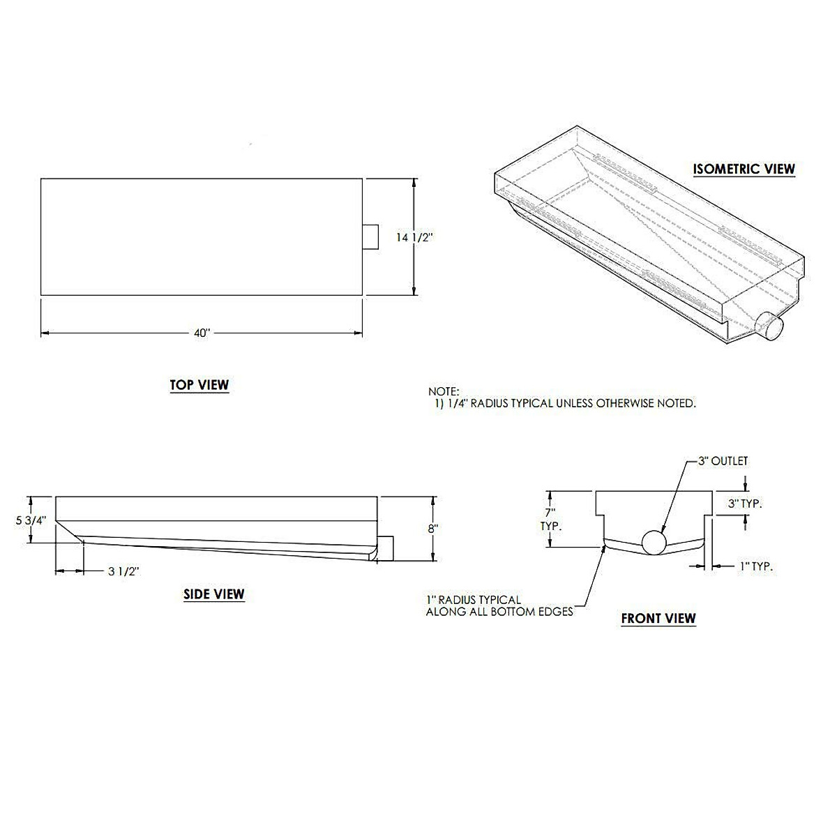 RecPro 14 Gallon RV Holding Tank | 40" x 14 1/2" x 8" | Black Waste Water | 0215H | with Universal Installation Fittings Kit | Made in America