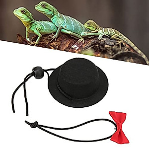 Reptile Hat and Bow Tie,Cute Adjustable Lizard Harness and Leash Soft Leather Bearded Dragon Valentine's Day Clothes Set for Amphibians and Other Small Pet