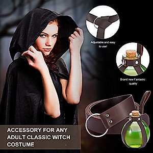 Halloween Dark Magic Cork Potion Bottle Round Spherical Clear Glass Bottle with Medieval Knight Leather Belt Large Bottle for Costume Props DIY Crafts and Decorative Bottles, 200 ml (Brown)