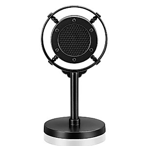 Facmogu Antique Diaphragm Condenser Microphone Props, Ancient Fake Plastic Mic from 1930s - 1940s, Vintage Retro Microphone Props for Holiday Party Shooting - Black