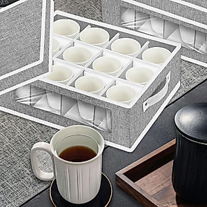 homyfort 2 Pack Cup and Coffee Mug Storage Box Organizer with Dividers, China Storage Containers Hard Shell with 24 Compartments for Mugs Moving and Protection (Grey)