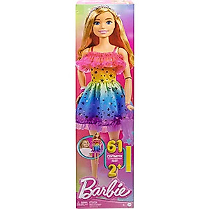 Barbie Large Doll with Blond Hair, 28 Inches Tall, Rainbow Dress and Styling Accessories Including Shooting Star Handbag