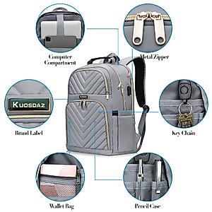 Laptop Backpack for Women Men, Large School Backpack for Teens Boys Girls, 17.3 Inch Quilted Laptop Bag Bookbag College Bag with USB Charging Port, Work Travel Casual Daypacks, Grey(over 3 years old)