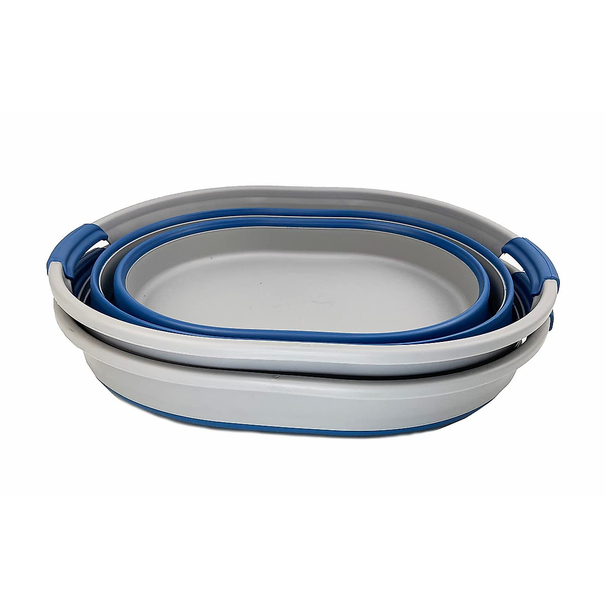 SAMMART 23L (6 Gallons) Collapsible Plastic Laundry Basket - Oval Tub - Foldable Storage Container/Organizer -Portable Washing Tub -Space Saving Laundry Hamper (Grey/Mist Blue (Set of 2))