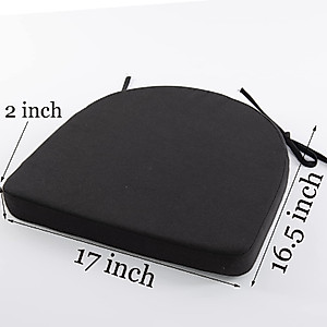 Eiury Kitchen Chair Cushion with Ties for Dining Chairs and Indoor Chair Pads 17"x16.5" Seat Cushion Non Slip U-Shaped Rubber Back Seat Cover Machine Washable-Black…