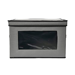 Household Essentials Large Serveware Storage Box, Polyester Canvas with Fiberboard Sides, 3 Protective Pouches, Foldable and Stackable, Fully Removable Lid, Gray