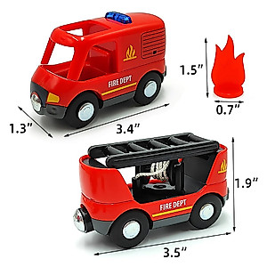Magnetic Trains Cars Set Wooden Train Track Accessories Fire Truck Train Set for Toddlers 3-5 Wooden Train Sets for Boys Ages 3-4-7 (Fire Truck B (with Light and Sound))
