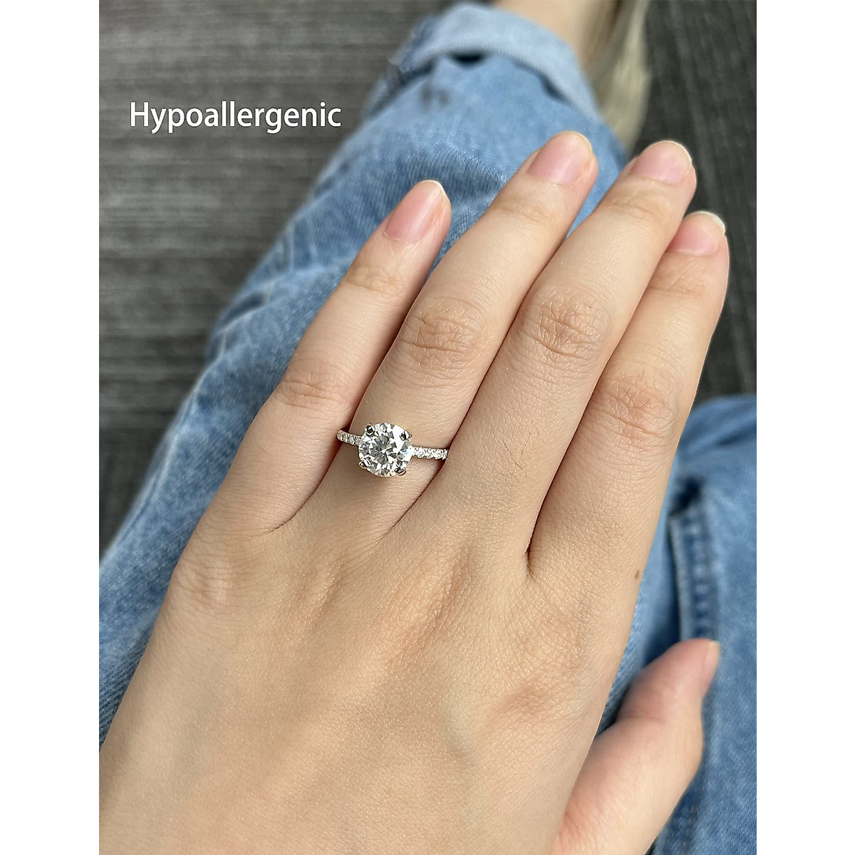 Oivley Moissanite Engagement Rings for Women D Dolor Lab Created Diamond Moissanite Wedding Promise Rings for Her 925 Sterling Silver Rings for Women with 14K White Gold Plated40, Gemstone, Created