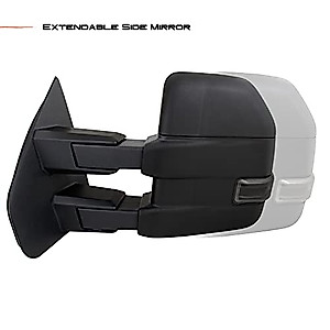 AKKON - For 07-14 Ford F150 Pair of Power + Heated + Turn Signal + Puddle Lamp + Manual Extendable Black Towing Side Mirrors