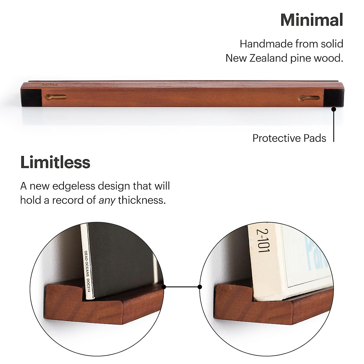 MÖNKE Vinyl Record Wall Mount - an Elegant Display Ledge Made from Solid Wood - This Vinyl Record Shelf Will Hold Records of Any Size (Brown)