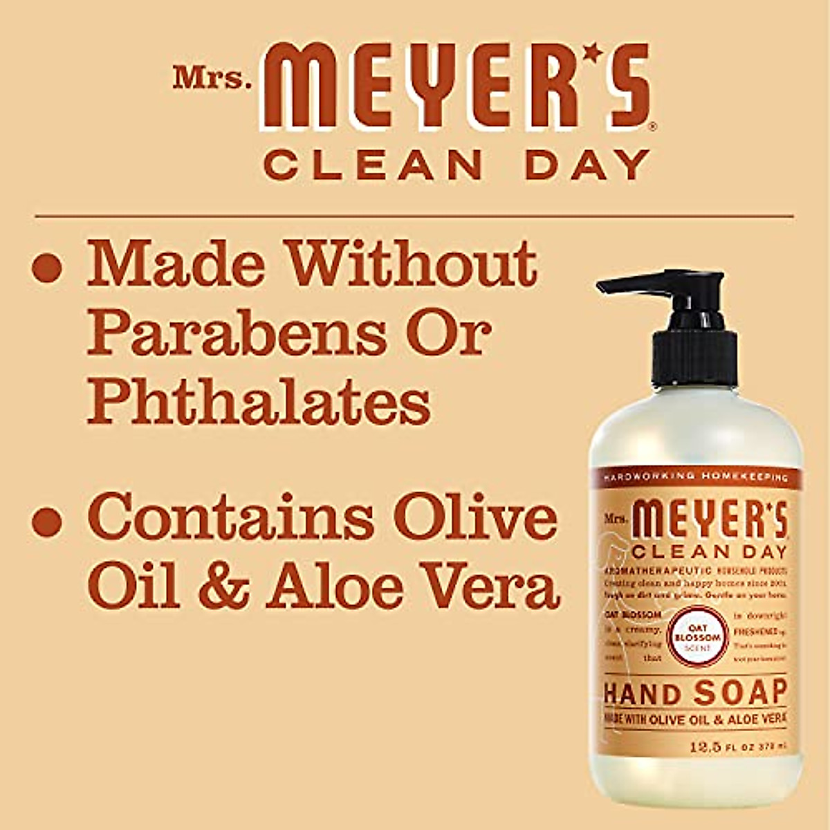MRS. MEYER'S CLEAN DAY Hand Soap, Made with Essential Oils, Biodegradable Formula, Oat Blossom, 12.5 fl. oz - Pack of 3