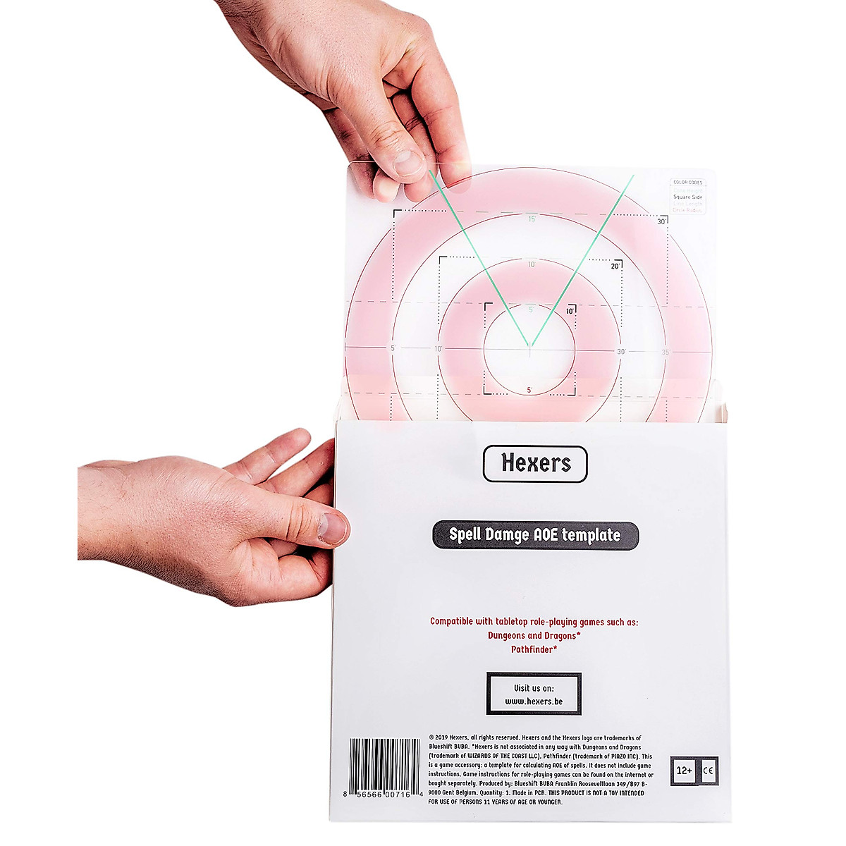 Hexers Spell Effects Damage AOE Template, Compatible with Dungeons and Dragons D&D DND Pathfinder RPG, templates for Line Cone Square or Circle Spells, converts inches to in Game feet