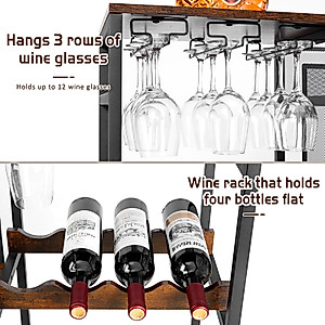 Versatile Liquor Stand for Home Bar, Wine Rack Freestanding Floor, Mini Bar Table for Liquor Whiskey Wine, 3-Tier Trapezoidal Liquor Bottle Display Shelf with Glass Holder and Fences(Patent Pending)