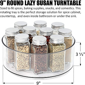 Lazy Susan - 2 Pack Round Plastic Clear Rotating Turntable Organization & Storage Container Bins for Cabinet, Pantry, Fridge, Countertop, Kitchen, Vanity - Spinning Organizer for Spices, Condiments