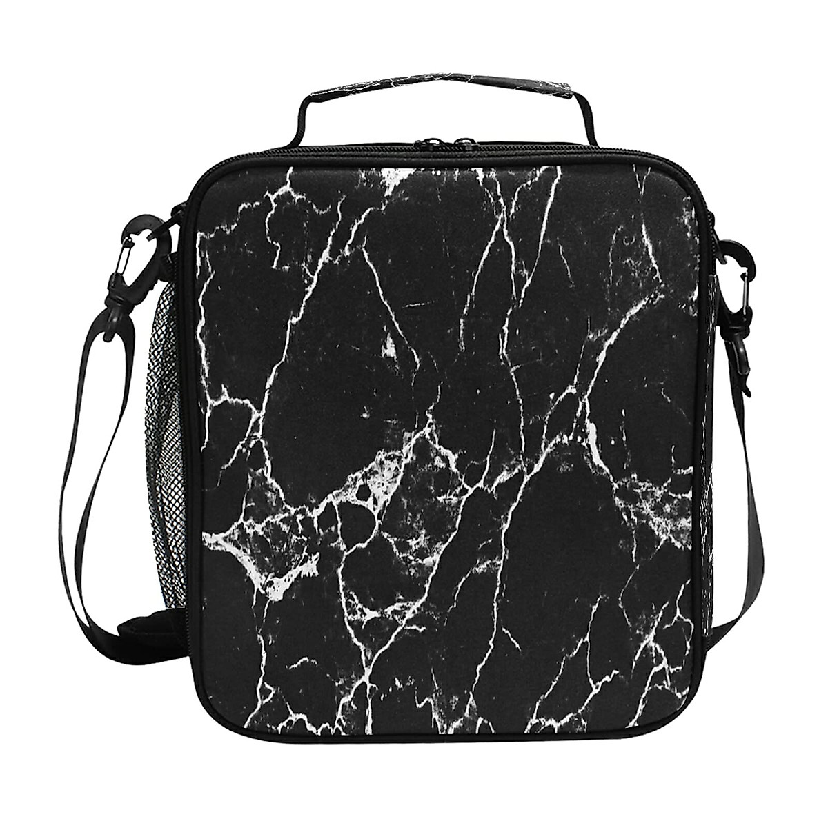 HMZXZ Marble Texture White Black Print Lunch Bag Box for Women Teens Girls Cooler Insulated Lunch Bag Tote Freezable Shoulder Strap Waterproof Picnic Meal for School Office Work