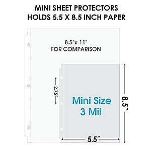 KTRIO Heavyweight Sheet Protectors 5.5 x 8.5 inch, Clear Page Protectors for Mini 3 Ring Binder, Plastic Sleeves for Binders, Top Loading Paper Protector, 60 Pack