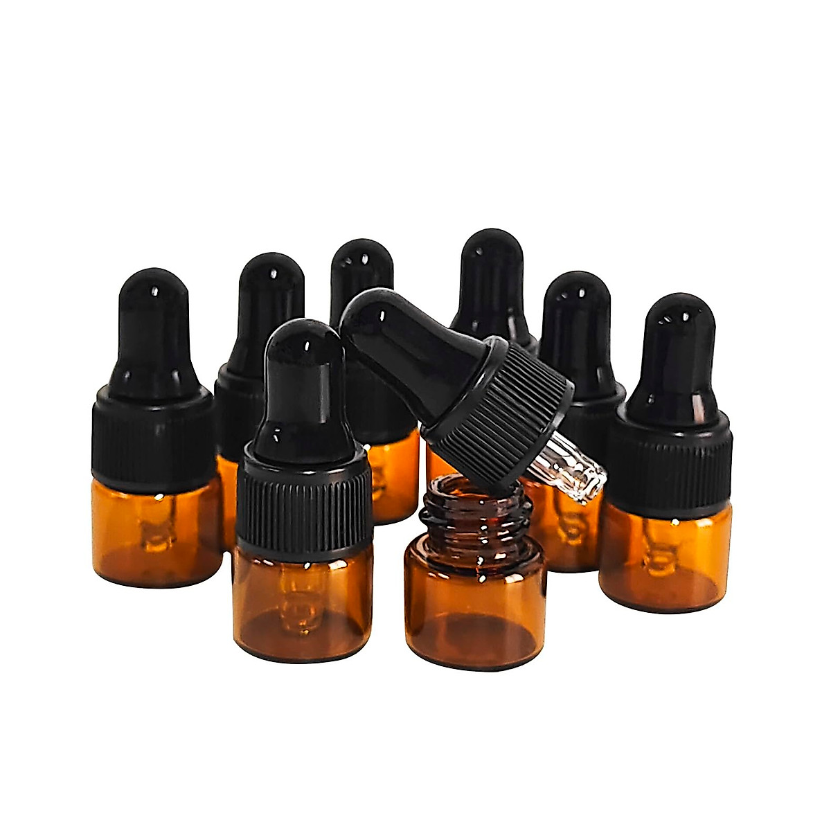 AGENIZ 50PCS Amber Glass Dropper Bottles 1ml Mini Essential Oil Dropper Bottles Glass Vials with Glass Eye Dropper for Travel Sample Vials