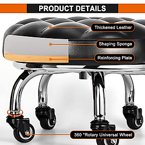 FLOLXNB Low Rolling Stool, Low Stool with Wheels, PU Leather Low Roller Seat Stool Chair, Rolling Seat Stool for Home Office Garage Shop (Style 1)