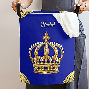 Jewelry Prince Crown Blue Personalized Laundry Basket Clothes Hamper Storage Handle Waterproof, Custom Collapsible Large Capacity , for Bedroom Bathroom Toy Decoration