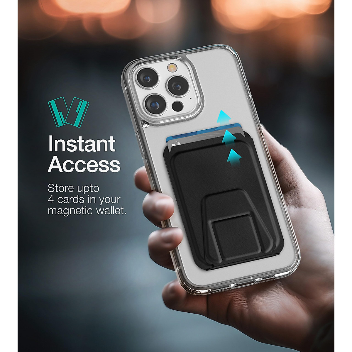 ENCASED Clear Case with Magnetic Wallet Designed for iPhone 15 Pro Case with Card Holder (Compatible with MagSafe) Clear