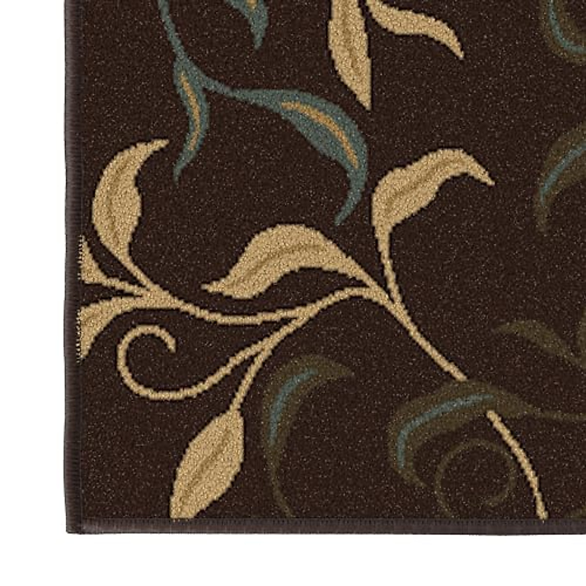 Machine Washable Leaves Design Non-Slip Rubberback 5x7 Traditional Area Rug for Living Room, Bedroom, Kitchen, 5' x 6'6", Brown