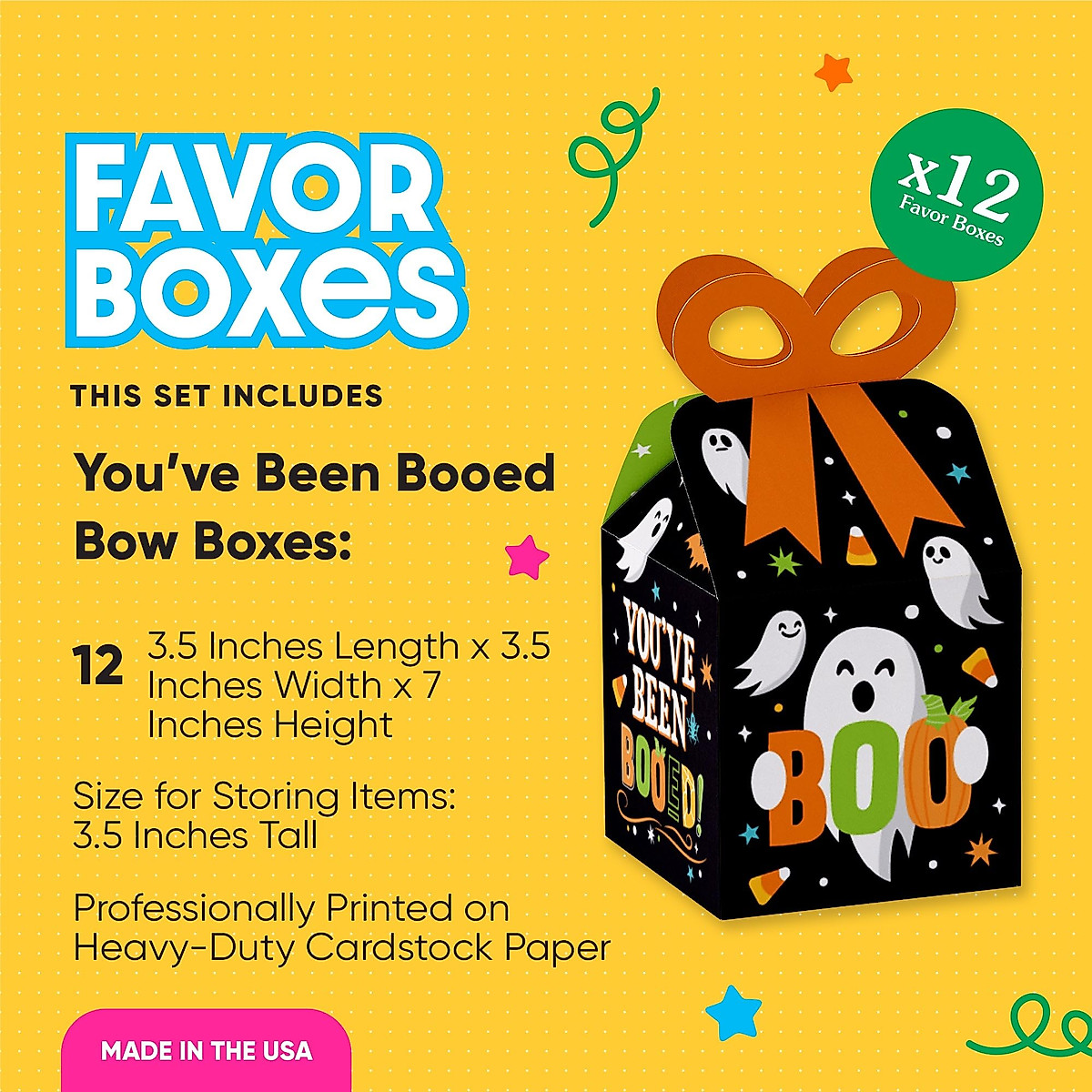 Big Dot of Happiness You've Been Booed - Square Favor Gift Boxes - Ghost Halloween Party Bow Boxes - Set of 12