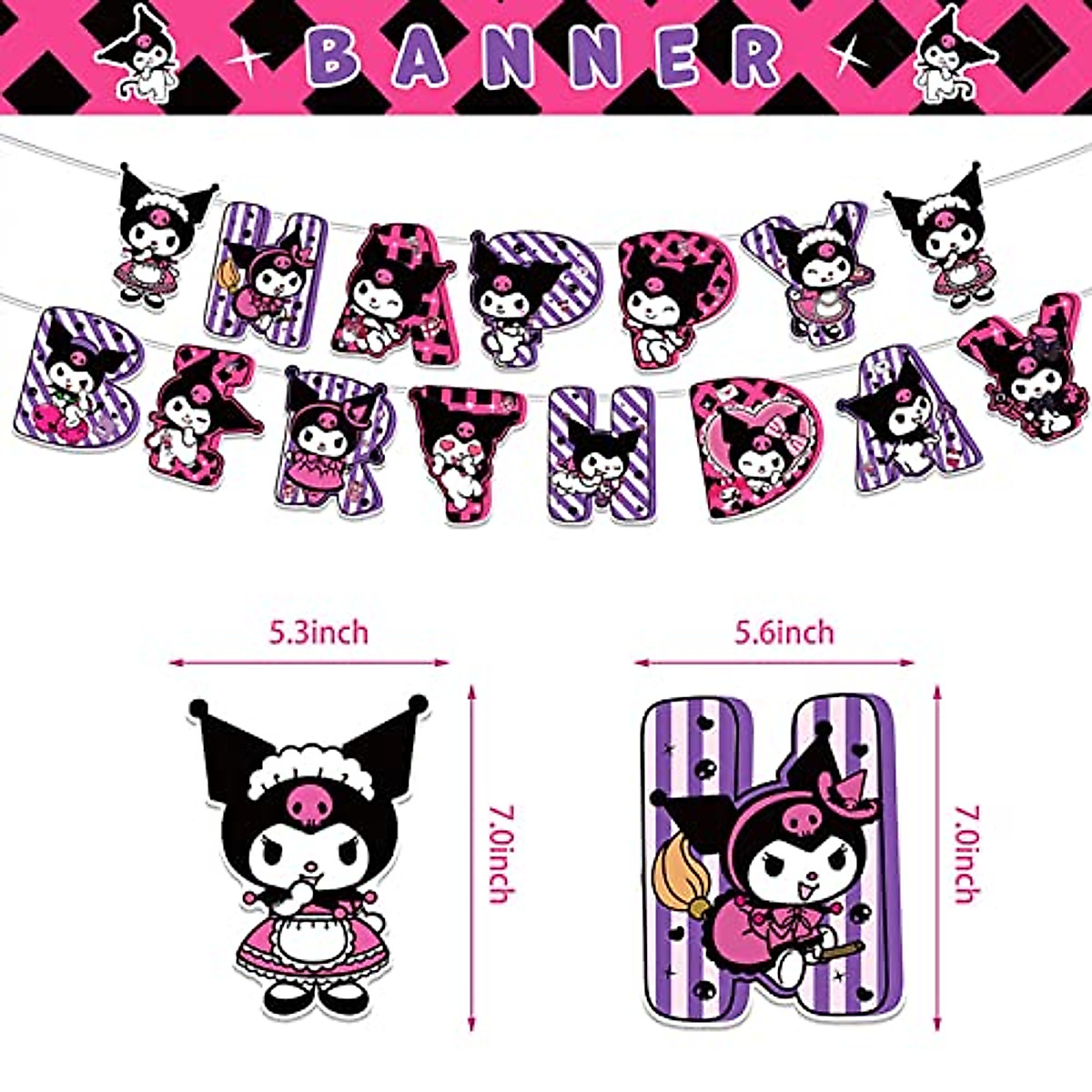 Educatgame Kawaii Birthday Decorations - Set of 37,Kawaii Party Decorations,Kawaii Party Supplies Include Cute Cartoon Anime Cake Topper,Cupcake Topper,Latex Balloons,Foil Balloons and Banner