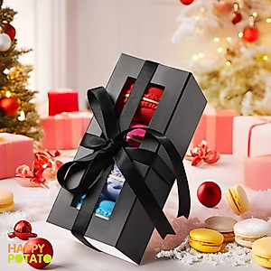 HAPPY POTATO 30 Pack Macaron Boxes for 4 or 5, 4×1.9×1.9 Inches, Macaron Packaging Boxes, Black Macaron Boxes with Clear Window, Macaron Container Packaging Boxes with Ribbon