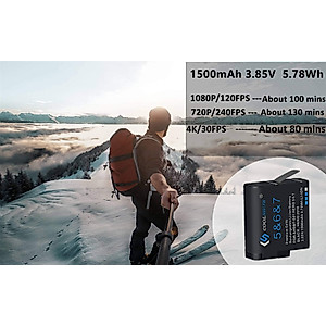 COOLSHOW Hero 7 Battery 1500mAh Replacement 2 Packs Compatible with GoPro Hero 7 Black,Hero 6 Black,Hero 5 Black,Hero(2018),AHBBP-501