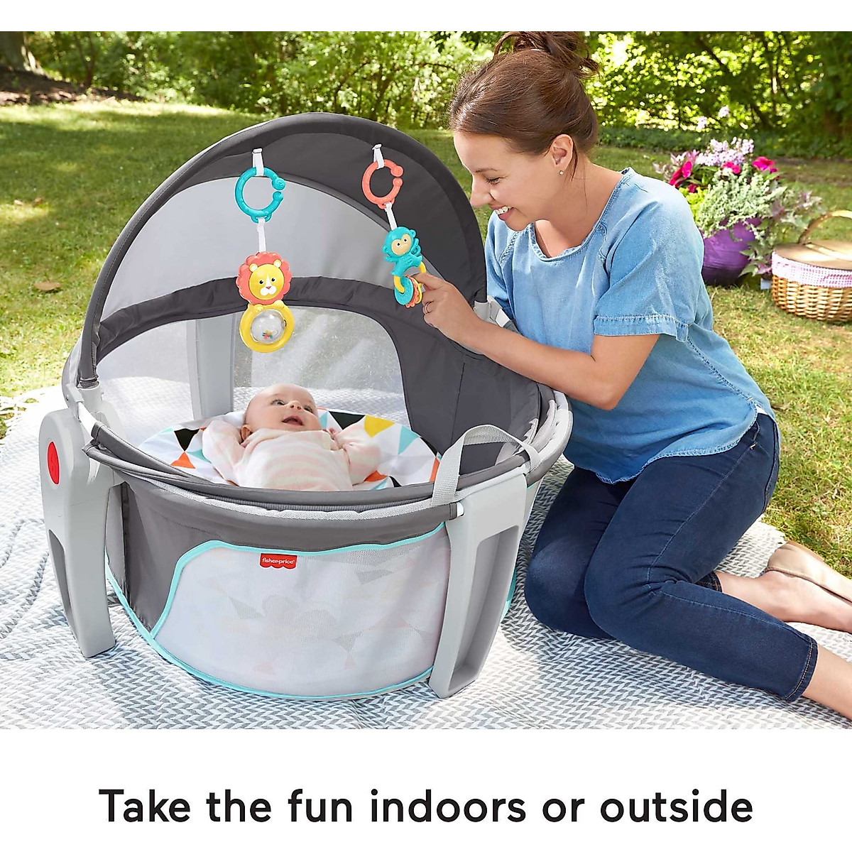 Fisher-Price Portable Bassinet and Travel Play Area, Indoor and Outdoor Use, On-The-Go Baby Dome, Windmill Fisher-Price Portable Baby Seat, Baby Chair for Sitting Up, Sit-Me-Up Floor Seat